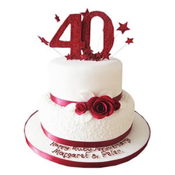 2 tier Anniversary cake with ruby design and number decoration