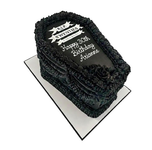 RIP 20s coffin themed cake design suitable for all occasions